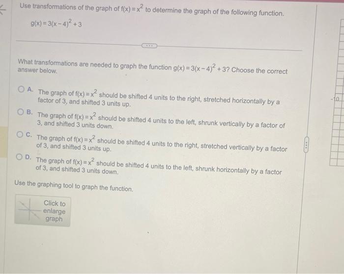 Solved Use transformations of the graph of f(x)=x2 to | Chegg.com