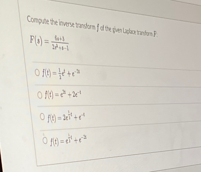 Solved Compute the inverse transform f ﻿of the given Laplace | Chegg.com