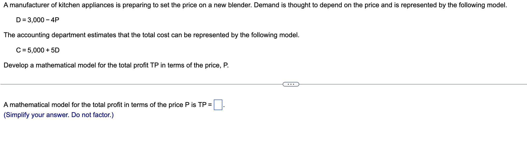 Solved A mathematical model for the total profit in terms of | Chegg.com