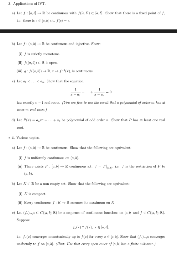 Solved Applications of IVT.a) ﻿Let f:[a,b]→R ﻿be continuous | Chegg.com