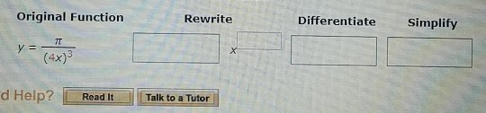 Solved Original Function Rewrite Differentiate Simplify T y | Chegg.com
