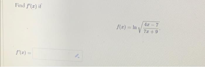 Solved (1 point) Let f(x) = ln(x4) f'le%) = 1= (2), (8 + | Chegg.com