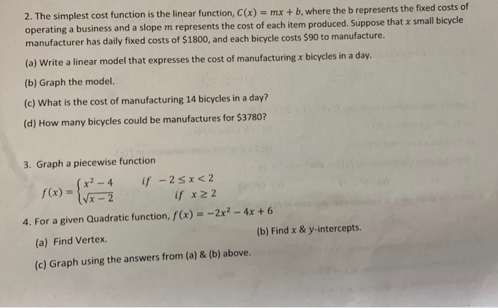 Solved 2 The Simplest Cost Function Is The Linear Function