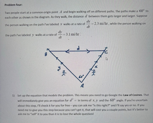 Solved Problem four:Two people start at a common origin | Chegg.com