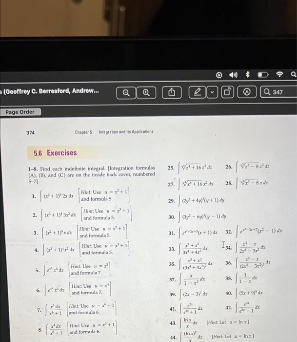 Solved 5.6 Exercises 1-8. Find each indefinite integral. | Chegg.com