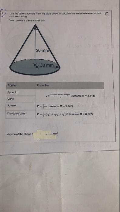 [Solved]: Use the correct formula from the table below to c