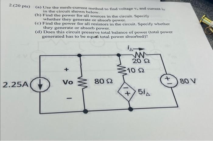 Solved (a) Use the mesh-current method to find voltage v0 | Chegg.com