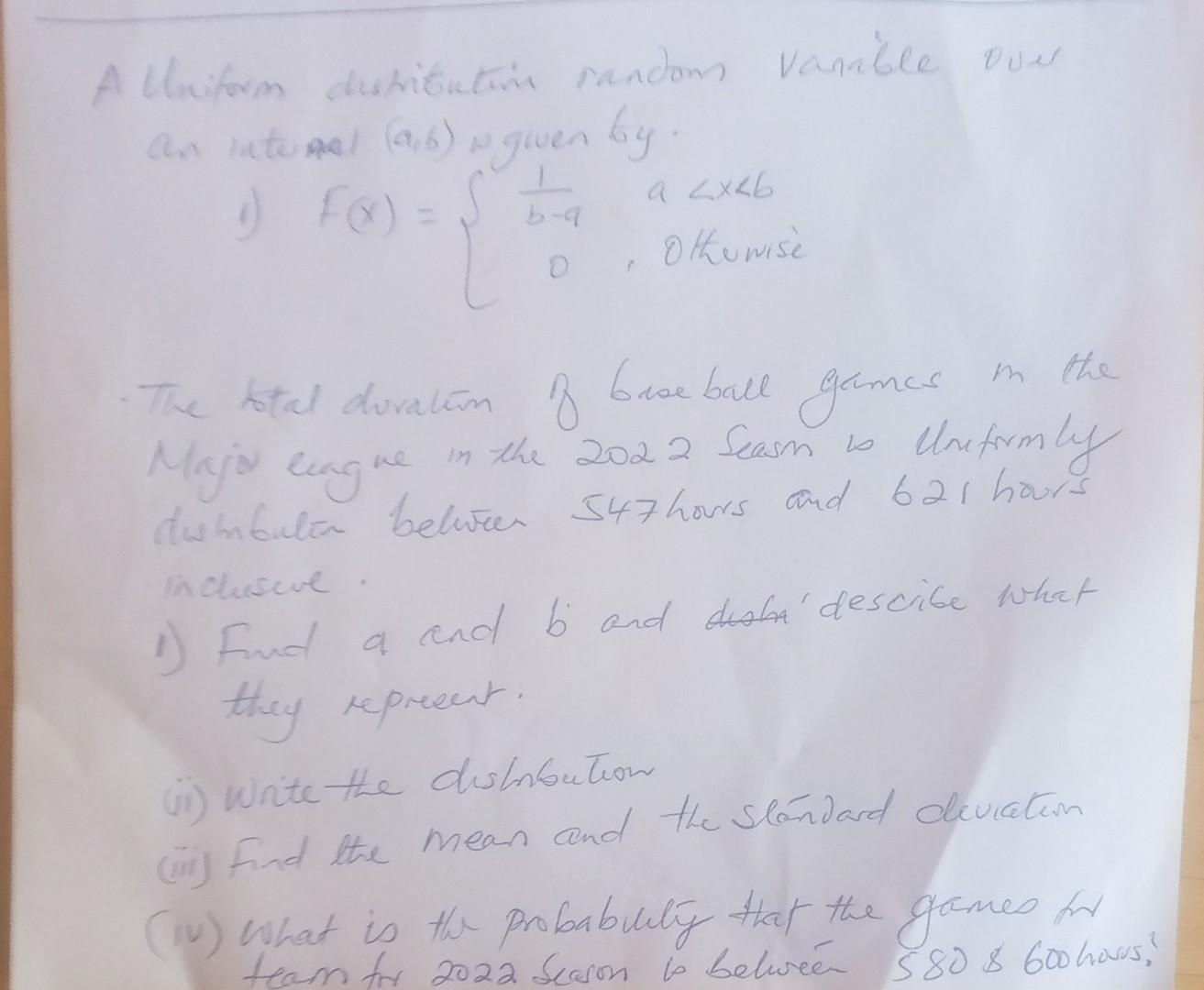 Solved A thiform dushitution random vanable over (an) | Chegg.com