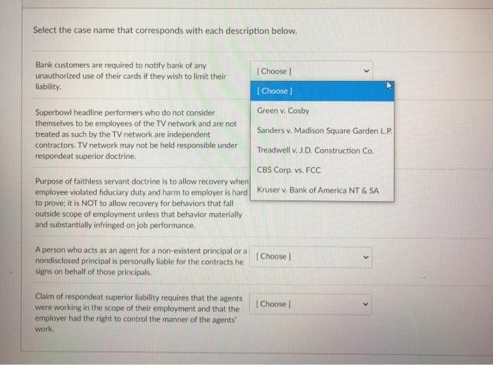 Solved Select the case name that corresponds with each | Chegg.com