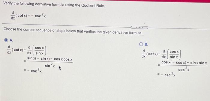 Solved Verify the following derivative formula using the | Chegg.com