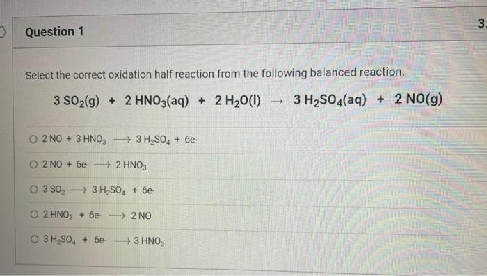 Solved Select the correct oxidation half reaction from the | Chegg.com
