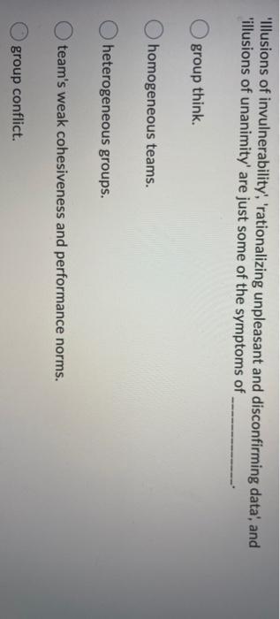 Solved "Illusions of invulnerability, 'rationalizing | Chegg.com