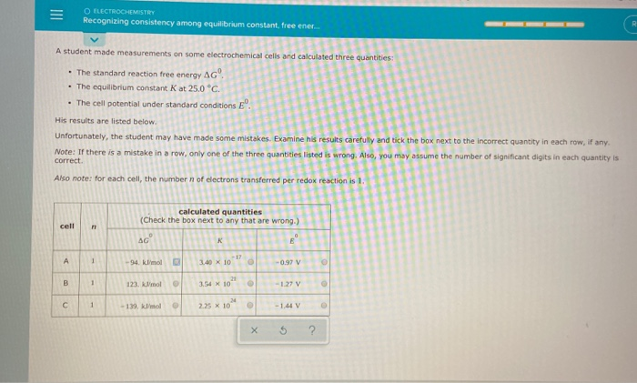 Solved O ELECTROCHEMISTRY Recognizing consistency among | Chegg.com