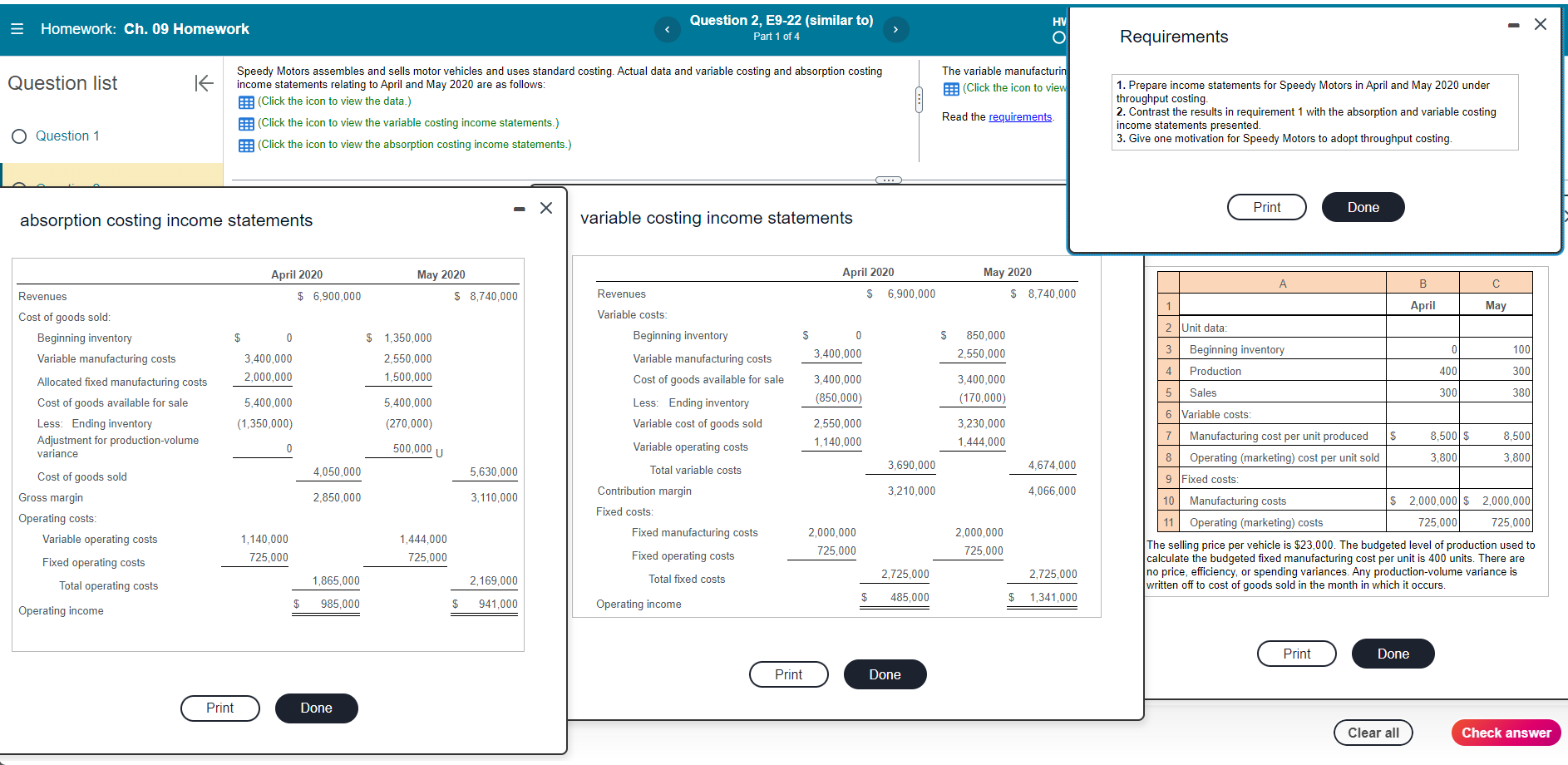 Solved Question content area top leftPart 1Speedy Motors | Chegg.com
