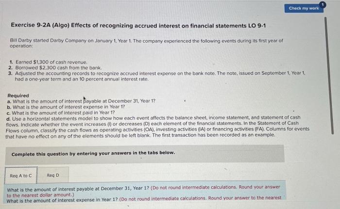 Solved Check my work Exercise 9-2A (Algo) Effects of | Chegg.com