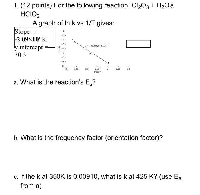 Solved 1.(12 points) For the following reaction: Cl2O3 + H20 | Chegg.com