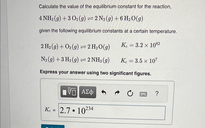 Solved Calculate the value of the equilibrium constant for | Chegg.com