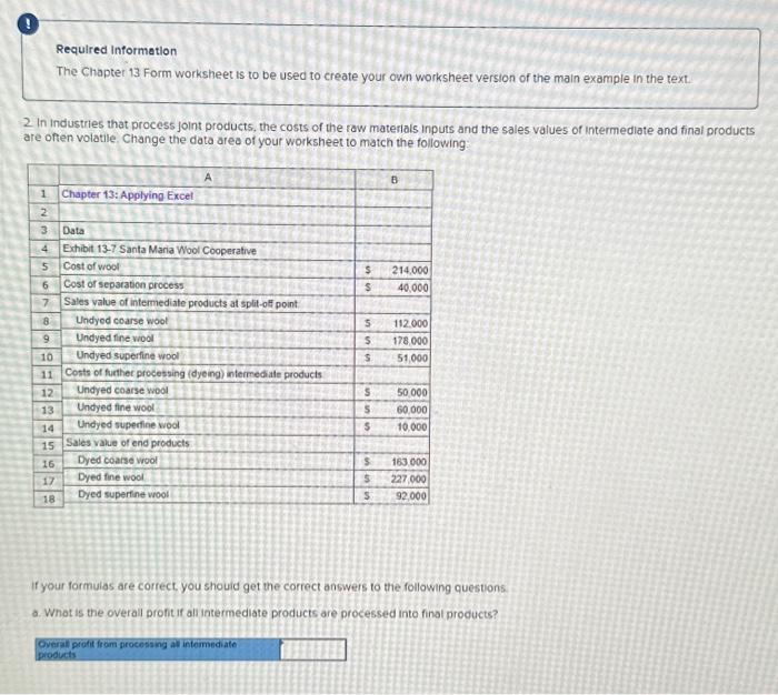 Solved Required Information The Chapter 13 Form worksheet is | Chegg.com
