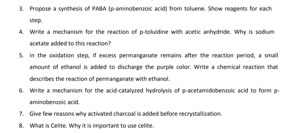 Solved 3. Propose a synthesis of PABA (p-aminobenzoic acid) | Chegg.com