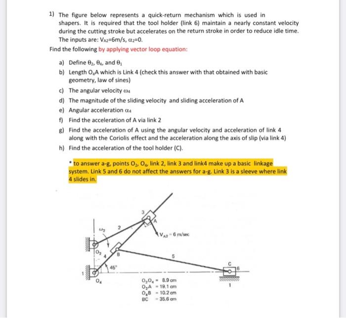 Solved 1) The figure below represents a quick-return | Chegg.com