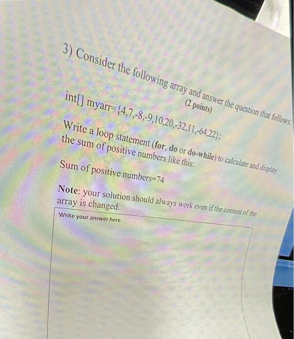 Solved 3) Consider the following array and answer the | Chegg.com