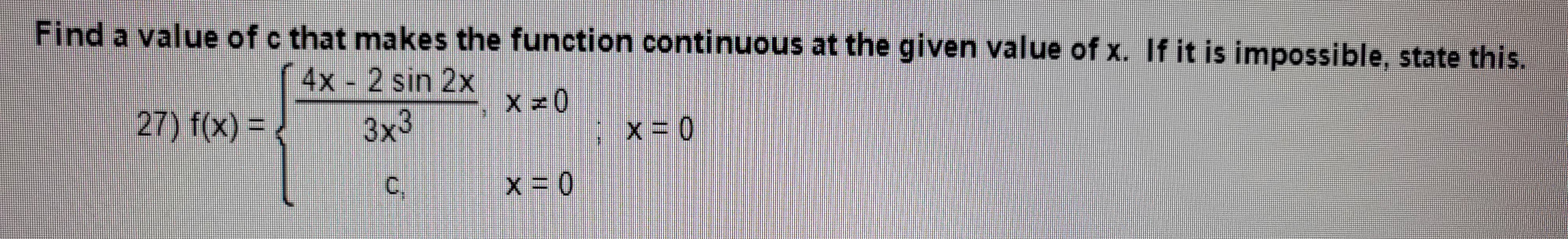Find a value of c ﻿that makes the function continuous | Chegg.com