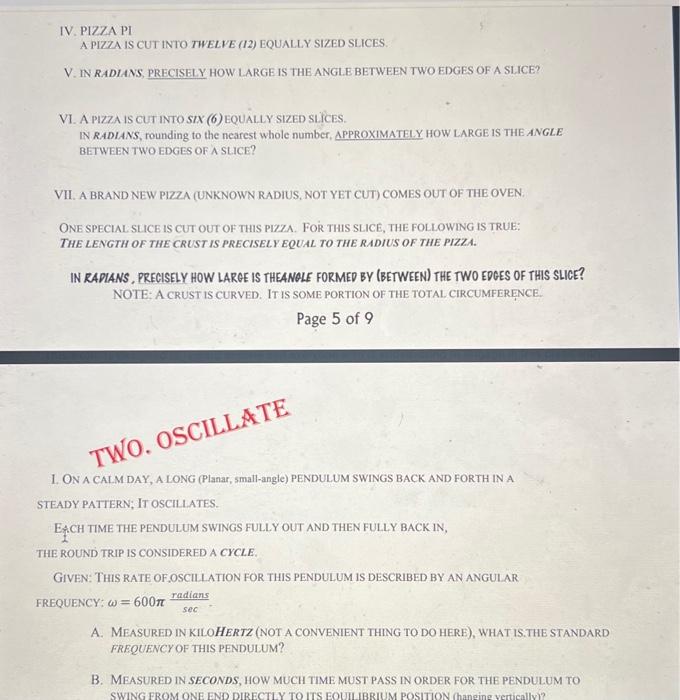 Solved IV. PIZZA PI A PIZZA IS CUT INTO TWELVE (I2) EQUALLY | Chegg.com