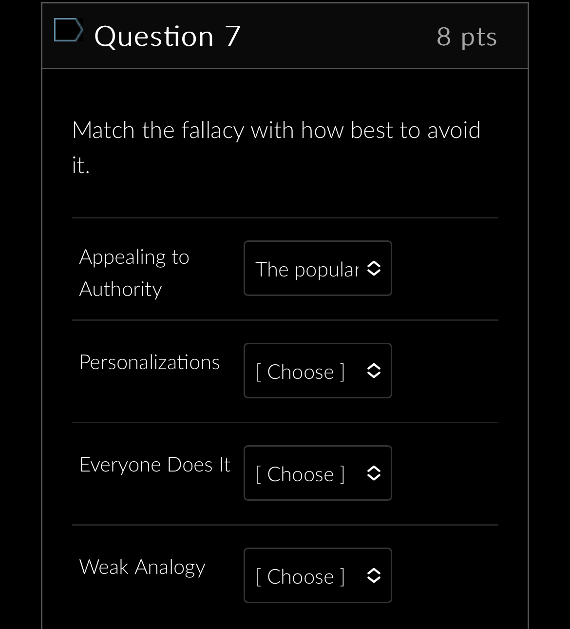 Solved Question 78 ﻿ptsMatch the fallacy with how best to | Chegg.com
