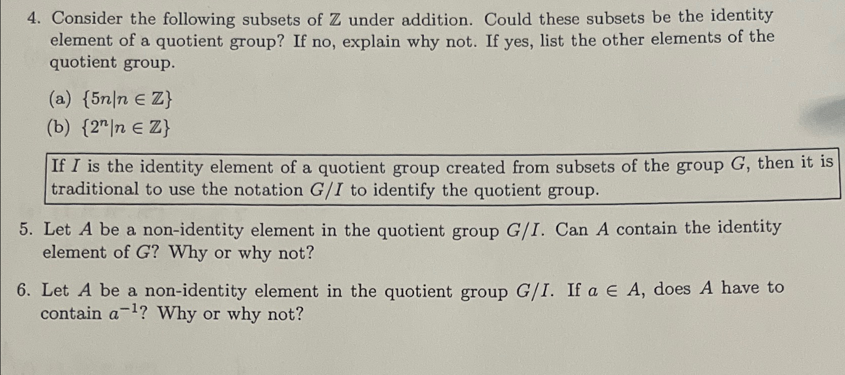 Solved Consider the following subsets of Z ﻿under addition. | Chegg.com