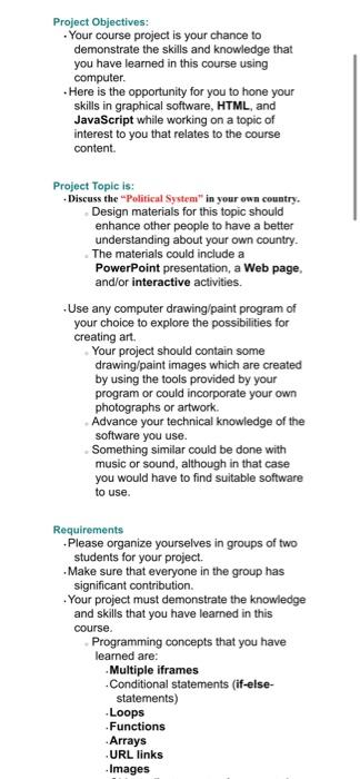 Solved Project Objectives: - Your course project is your | Chegg.com