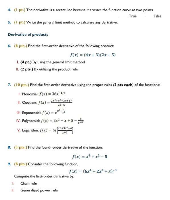 Solved 4. (I pt.) The derivative is a secant line because it | Chegg.com