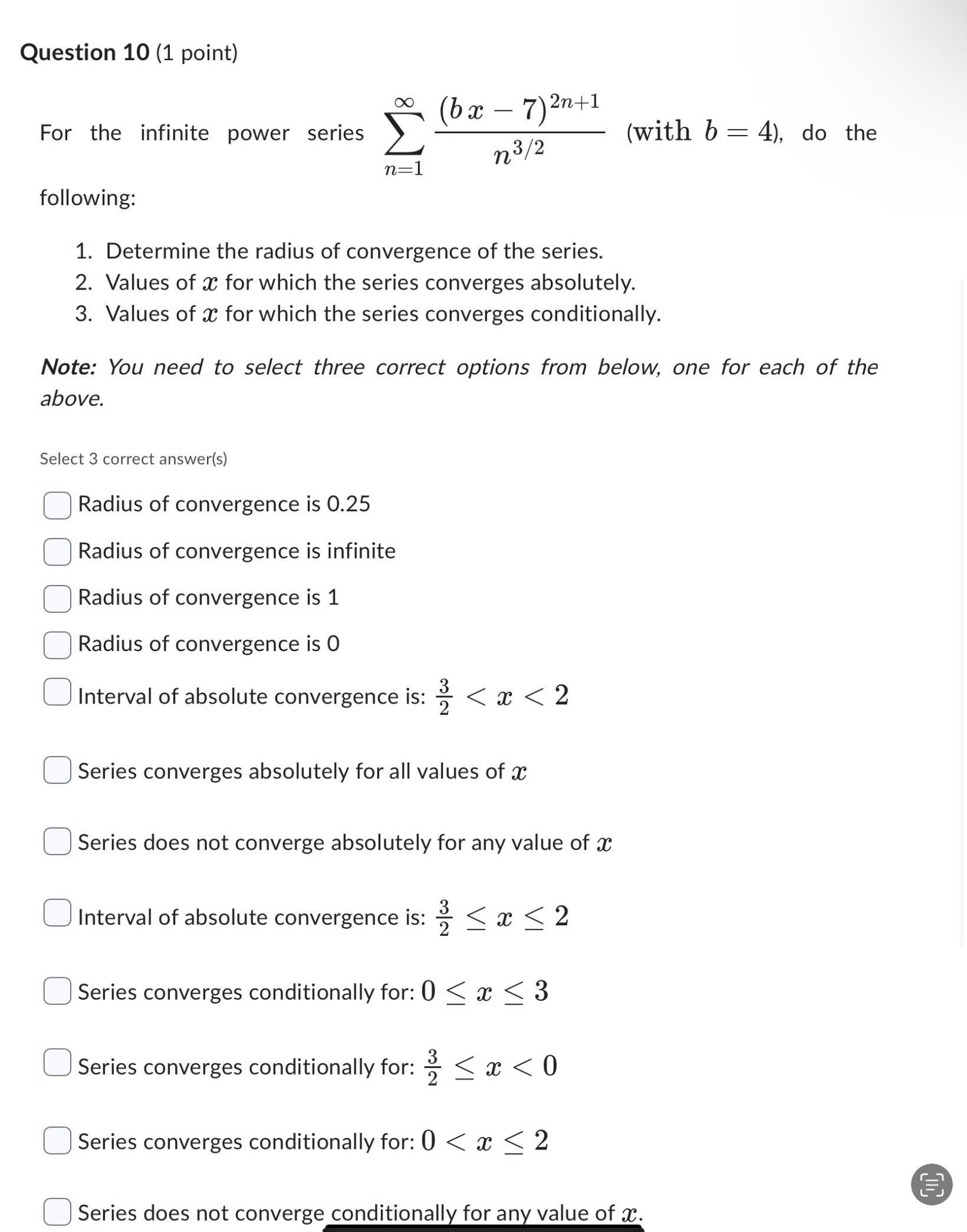 Solved Question 9 (1 ﻿point)For the infinite power series | Chegg.com