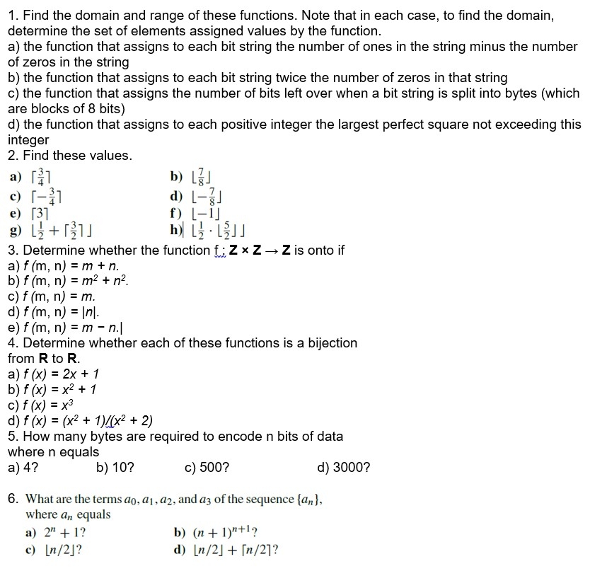Solved Find The Domain And Range Of These Functions Note