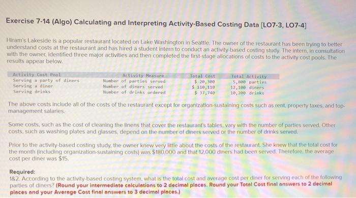 Solved Exercise 7-14 (Algo) Calculating and Interpreting | Chegg.com
