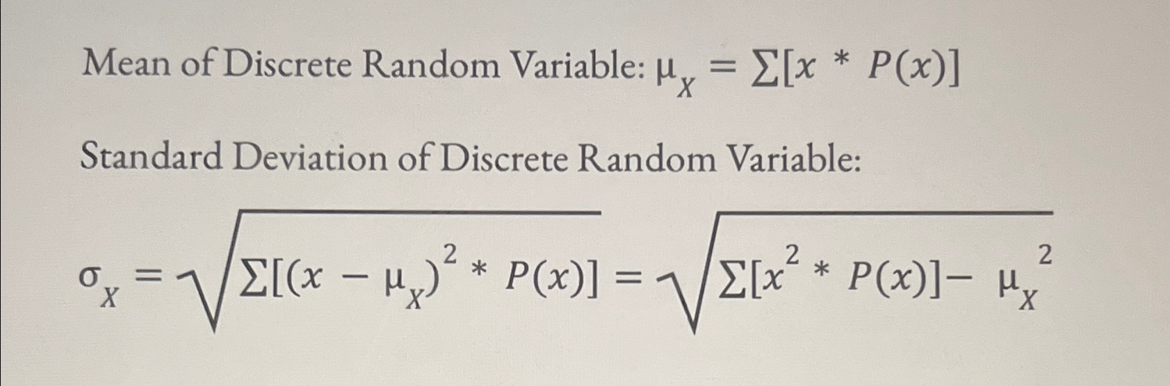 Solved Mean of Discrete Random Variable: | Chegg.com