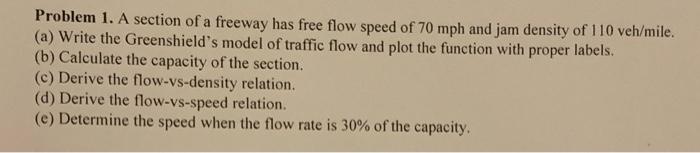 Solved Problem 1. A section of a freeway has free flow speed | Chegg.com