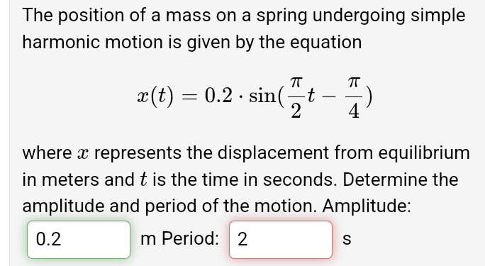 Solved The position of a mass on a spring undergoing simple | Chegg.com