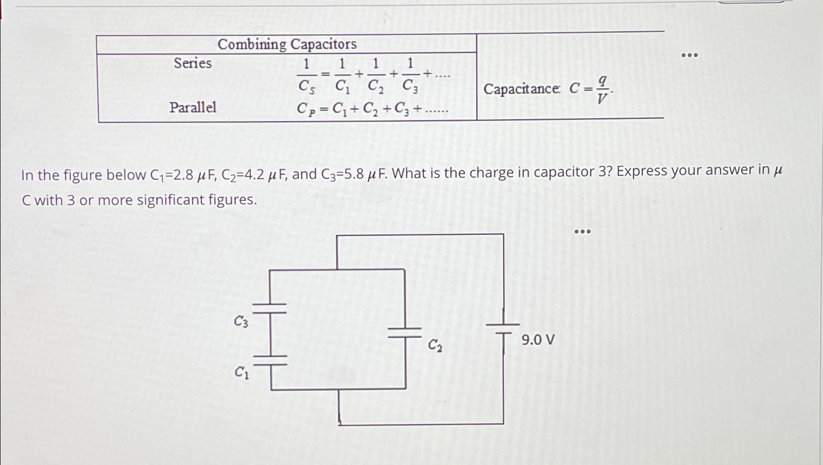 Solved In the figure below C1=2.8μF,C2=4.2μF, ﻿and C3=5.8μF. | Chegg.com