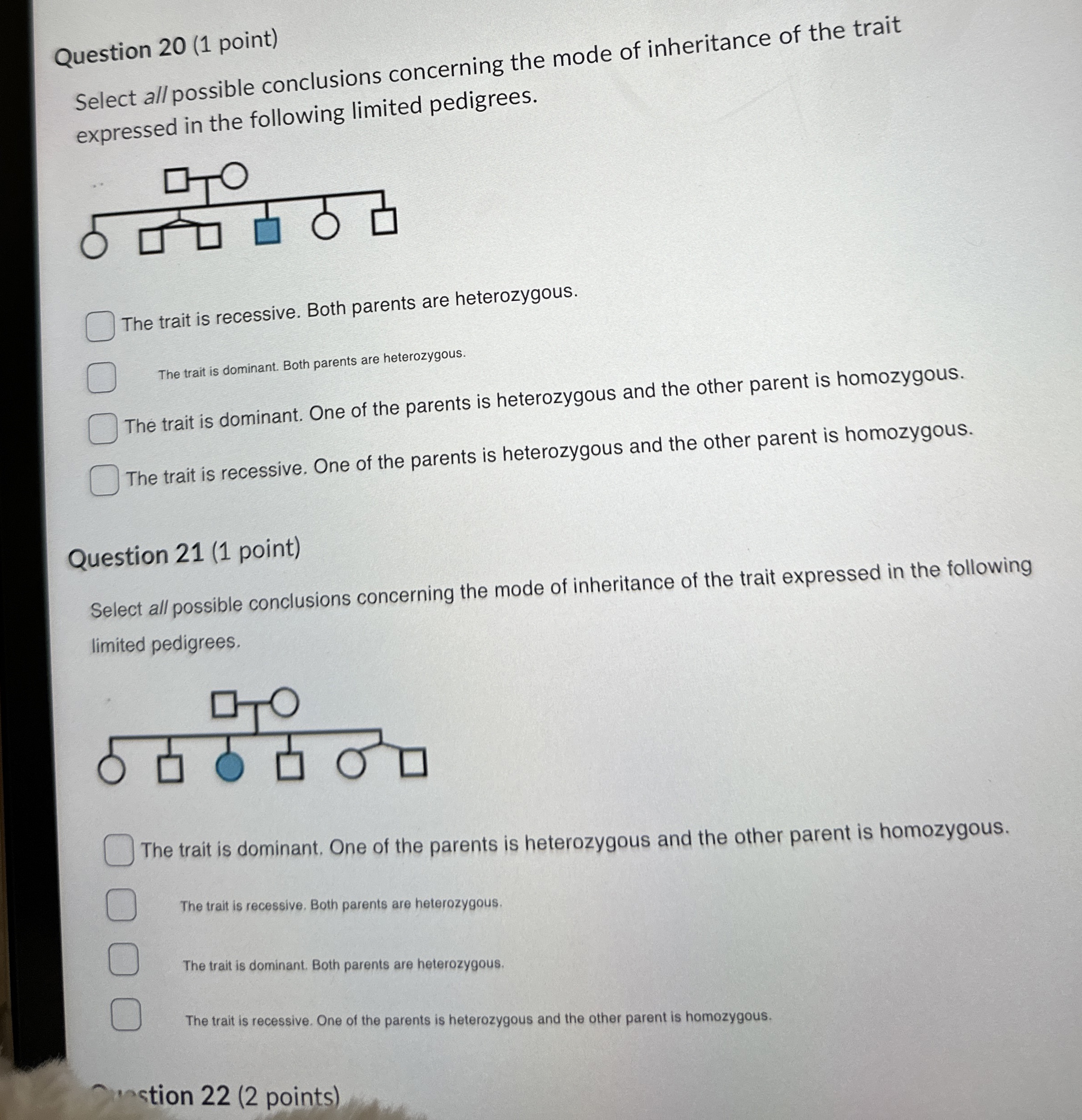 Solved Question 20 (1 ﻿point)Select all possible conclusions | Chegg.com