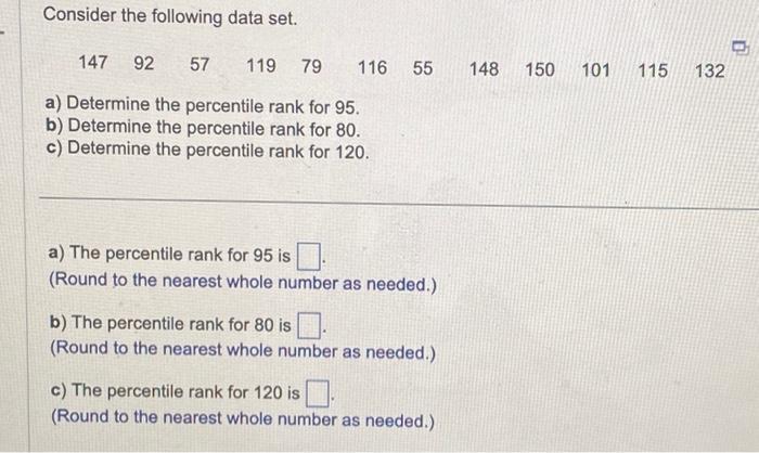 Solved Consider the following data set. a) Determine the | Chegg.com