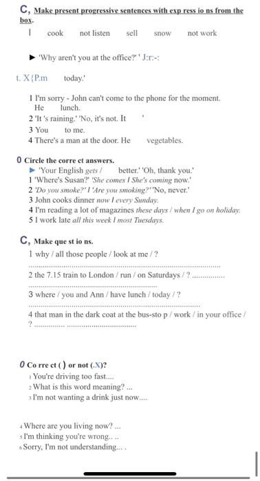 Solved C, Make present progressive sentences with | Chegg.com