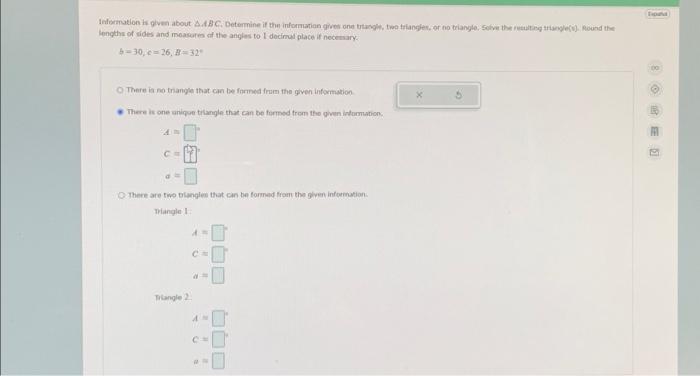 Solved lencthr of sides and measores ef the angles to 1 | Chegg.com