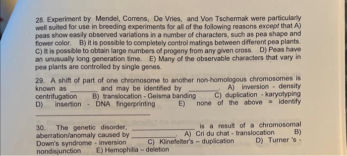 28. Experiment by Mendel, Correns, De Vries, and Von | Chegg.com