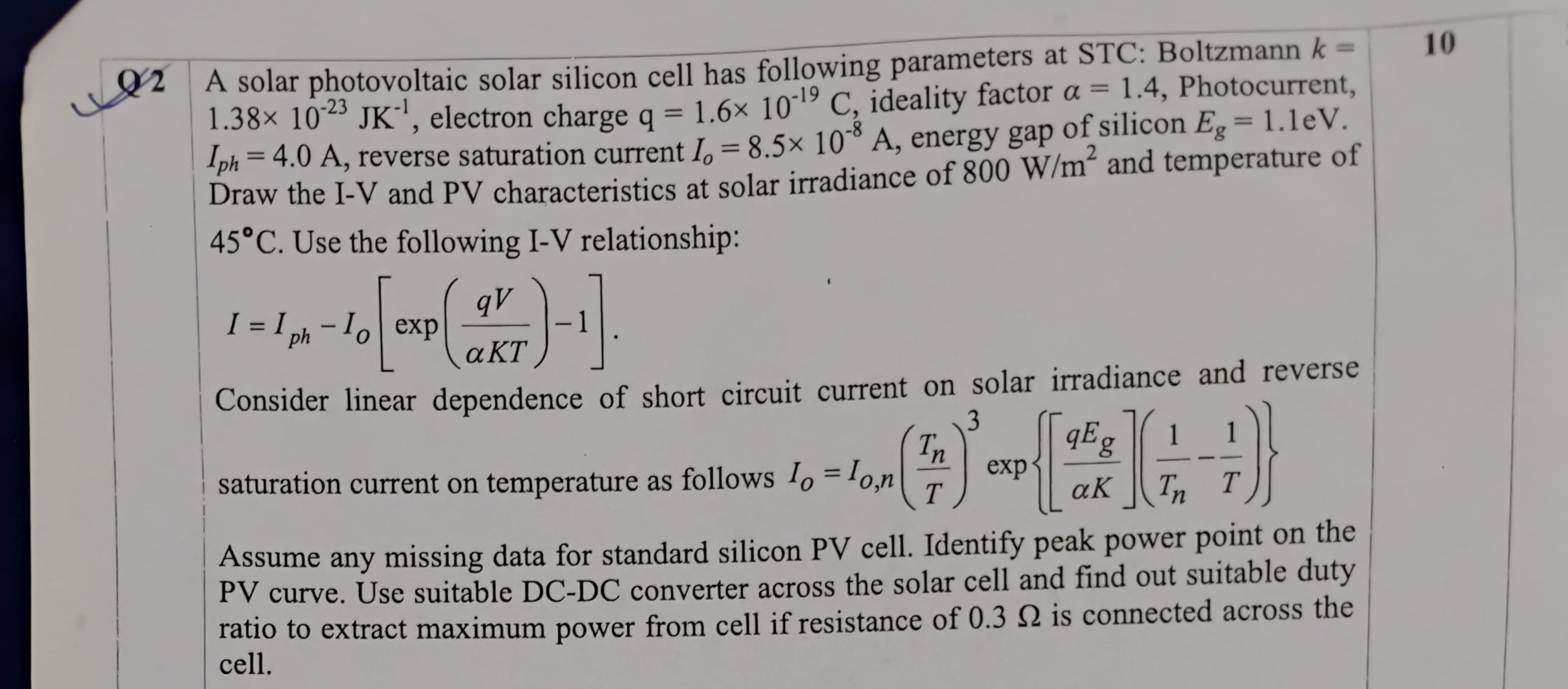 Solved Q2 ﻿A solar photovoltaic solar silicon cell has | Chegg.com