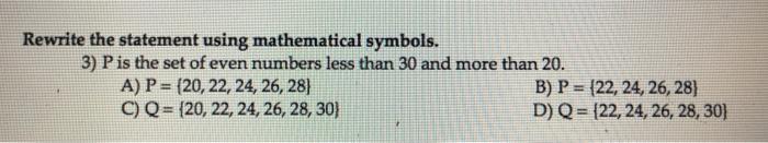 Solved Rewrite the statement using mathematical symbols. 3) | Chegg.com