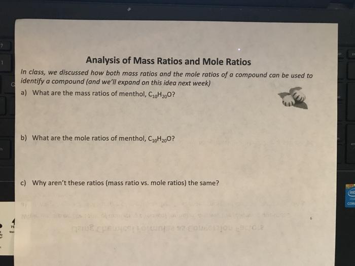 Solved Analysis of Mass Ratios and Mole Ratios In class, we | Chegg.com