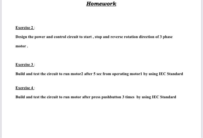 Solved Homework Exercise 2: Design the power and control | Chegg.com