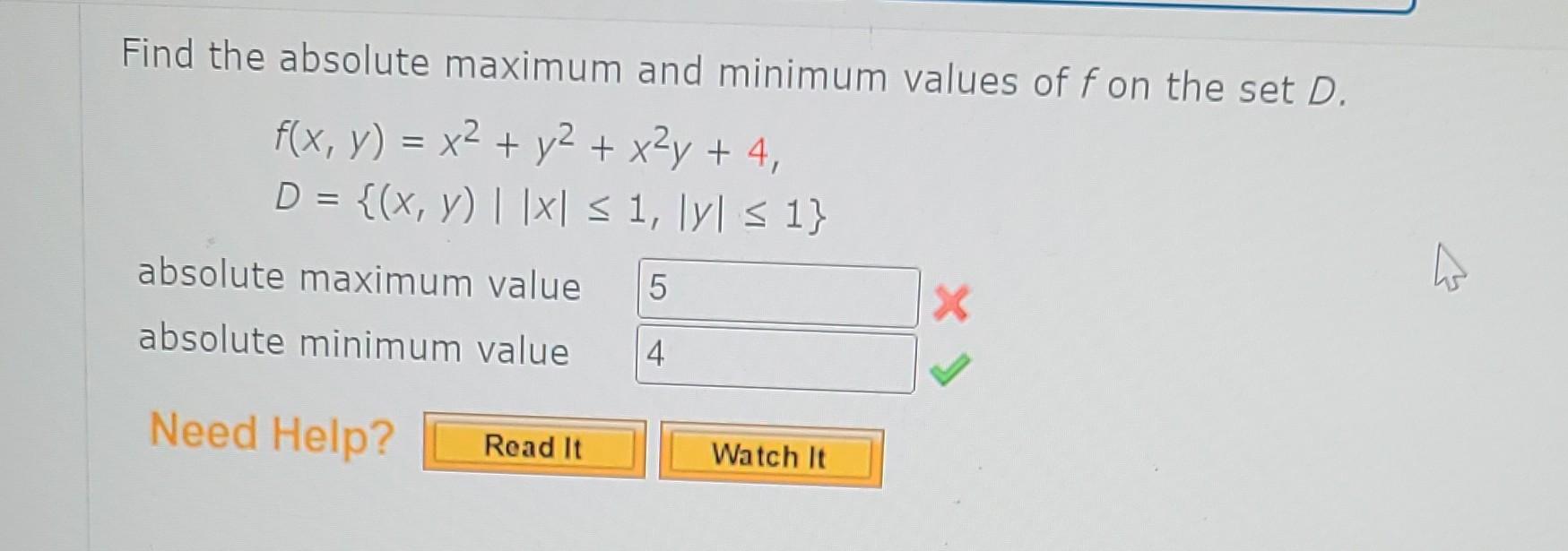 Solved Find the absolute maximum and minimum values of f on | Chegg.com