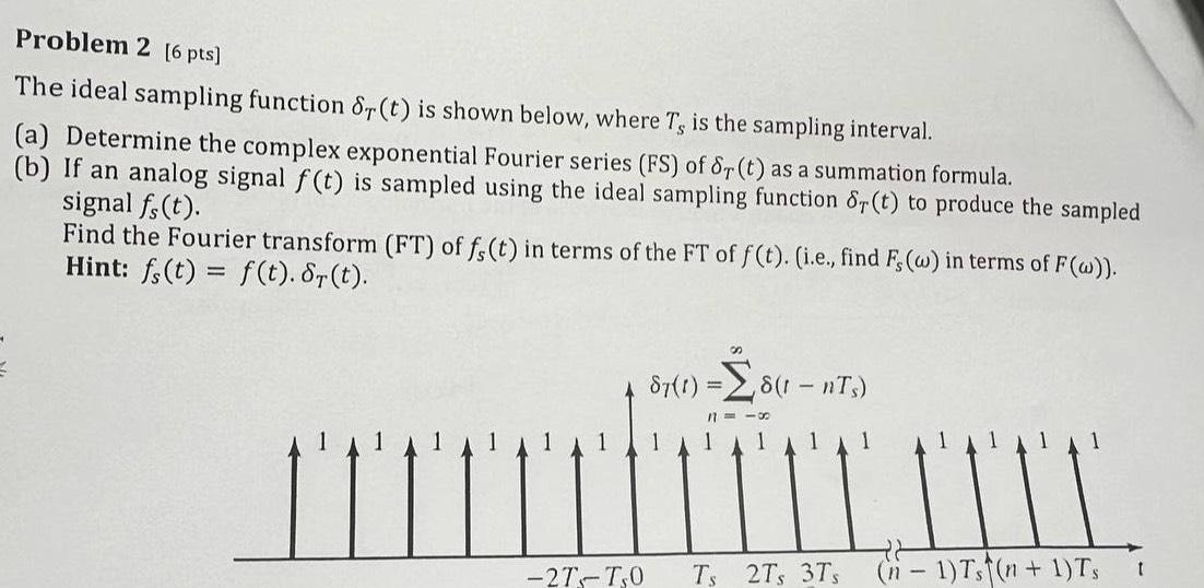 Solved Problem 2 [6 ﻿pts]The ideal sampling function δT(t) | Chegg.com