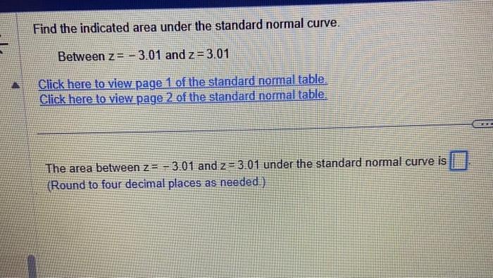 Solved Find the indicated area under the standard normal | Chegg.com